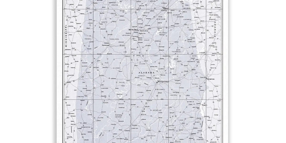 Alabama Map Poster - Light Gray Color Splash - Conquest Maps LLC