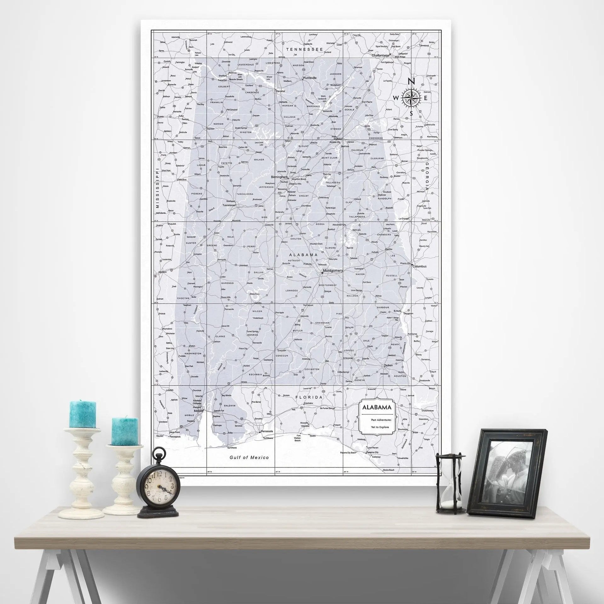 Alabama Map Poster - Light Gray Color Splash - Conquest Maps LLC