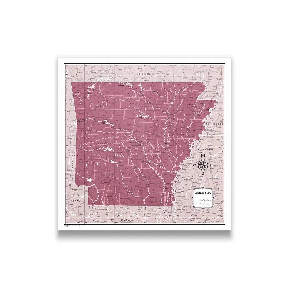 Arkansas Map Poster - Burgundy Color Splash - Conquest Maps LLC
