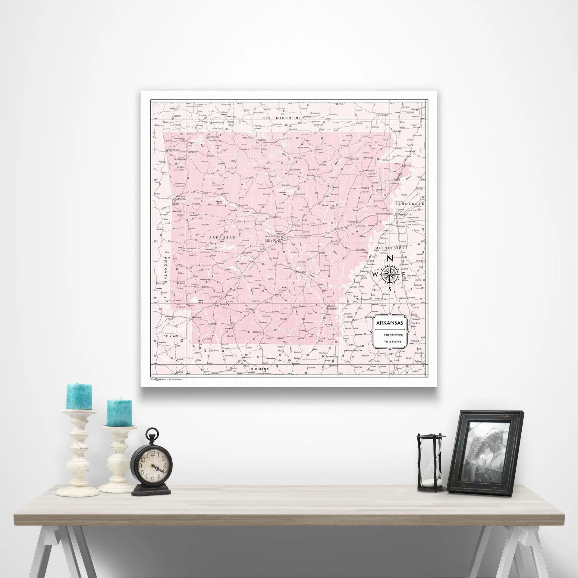 Arkansas Map Poster - Pink Color Splash - Conquest Maps LLC