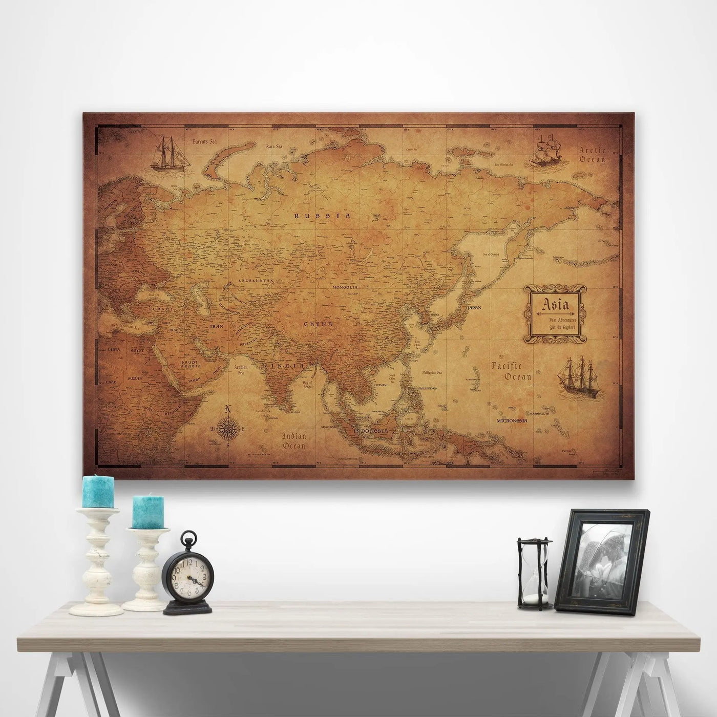 Asia Map Poster - Golden Aged - Conquest Maps LLC