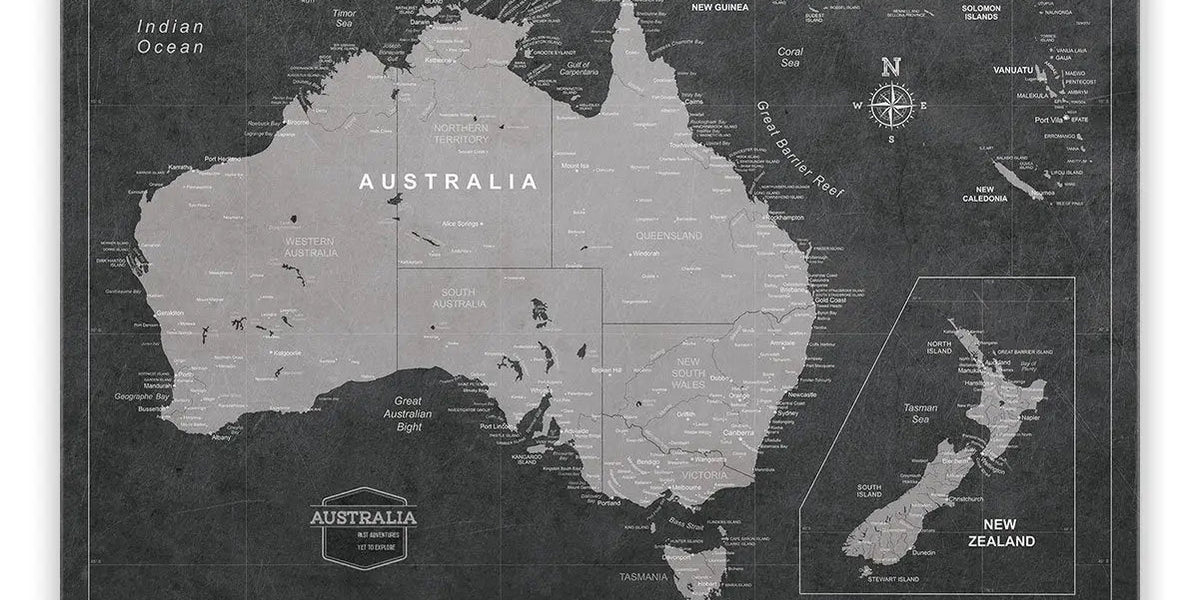 Push Pin Australia Map (Pin Board) - Modern Slate - Conquest Maps LLC