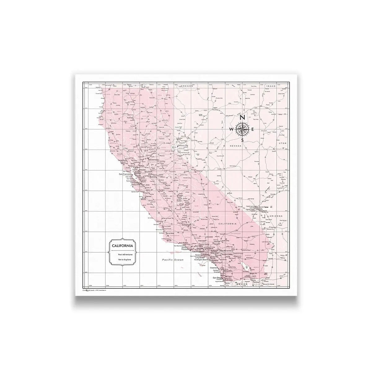California Map Poster - Pink Color Splash - Conquest Maps LLC