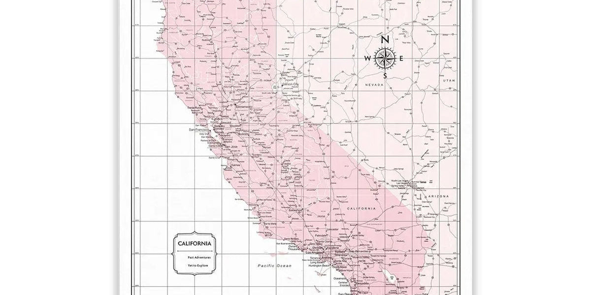 California Map Poster - Pink Color Splash - Conquest Maps LLC