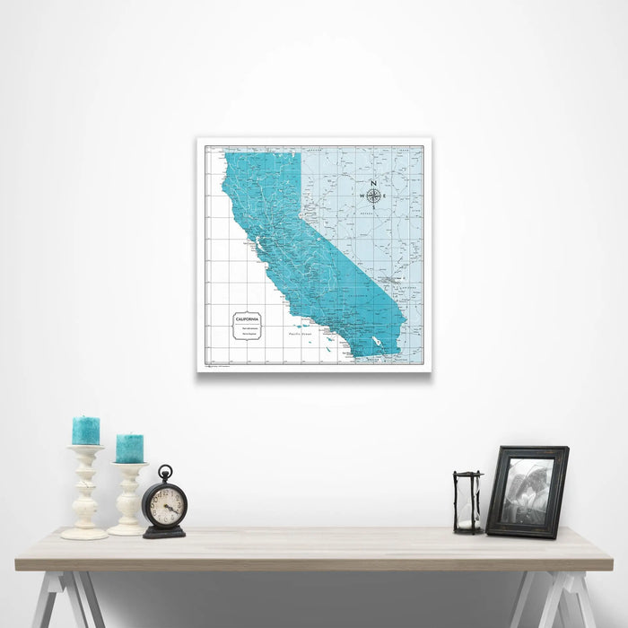 Push Pin California Map (Pin Board/Poster) - Teal Color Splash ...