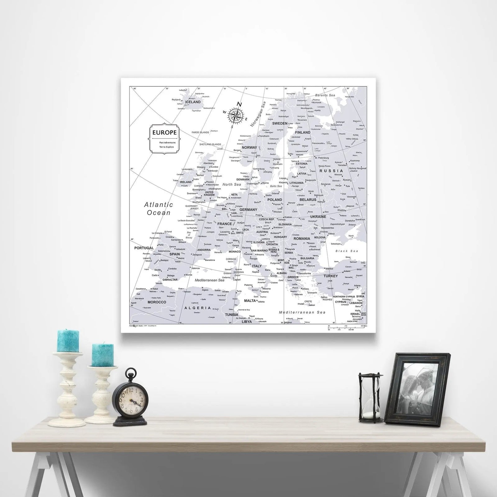Europe Map Poster - Light Gray Color Splash - Conquest Maps LLC