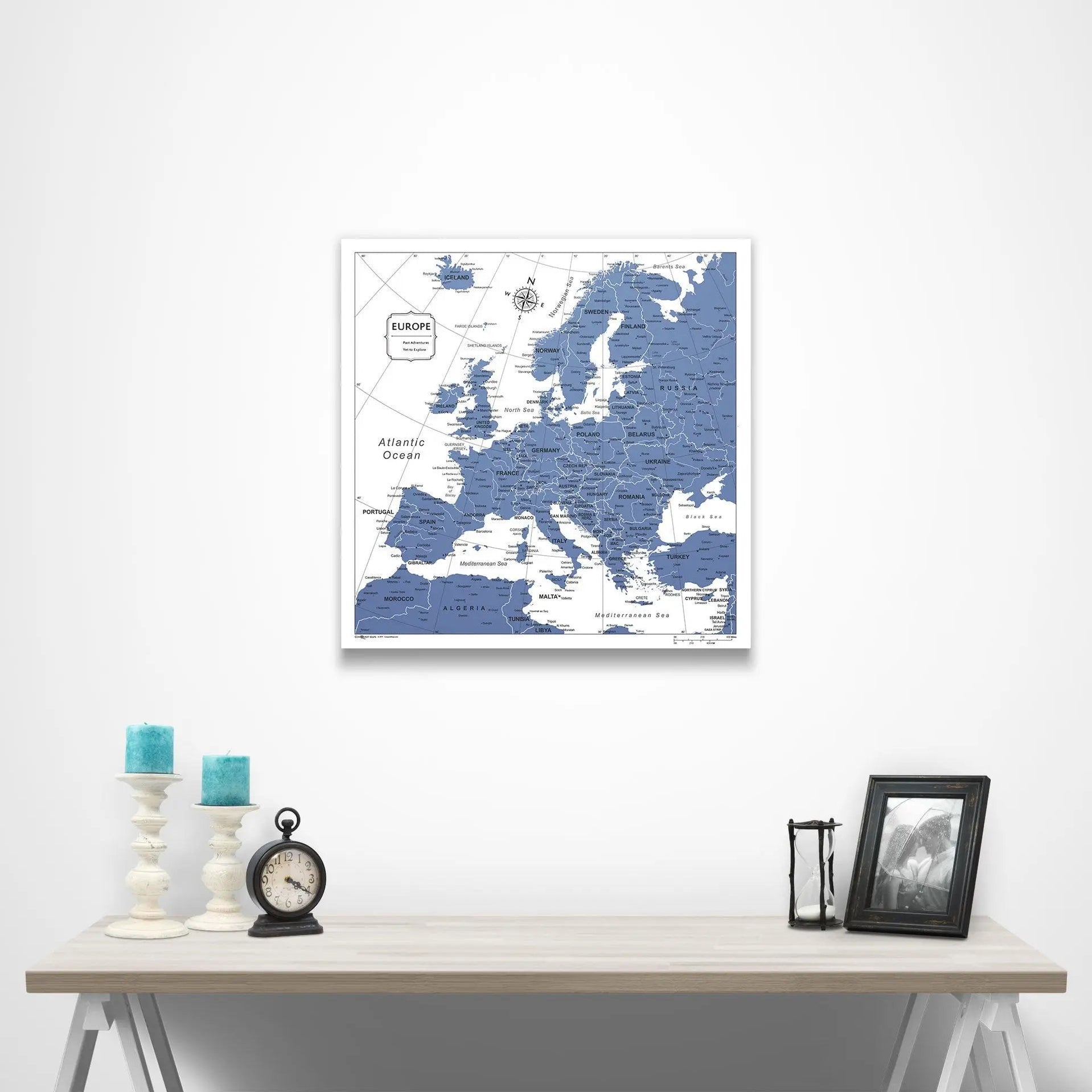 Europe Map Poster - Navy Color Splash - Conquest Maps LLC
