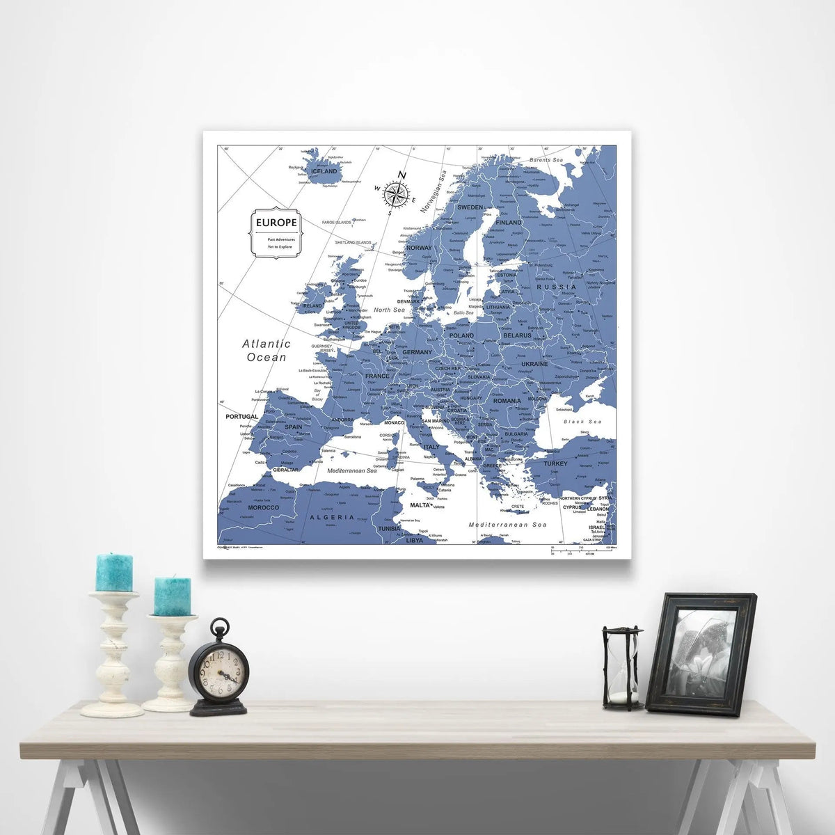 Europe Map Poster - Navy Color Splash - Conquest Maps LLC
