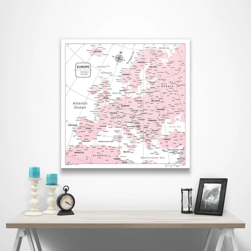 Europe Map Poster - Pink Color Splash - Conquest Maps LLC
