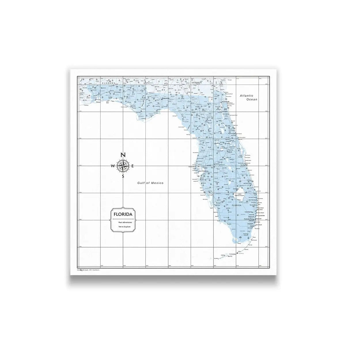 Florida Map Poster - Light Blue Color Splash - Conquest Maps LLC