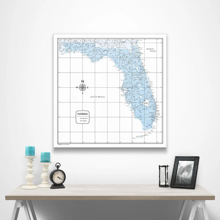 Push Pin Florida Map (Pin Board/Poster) - Light Blue Color Splash ...