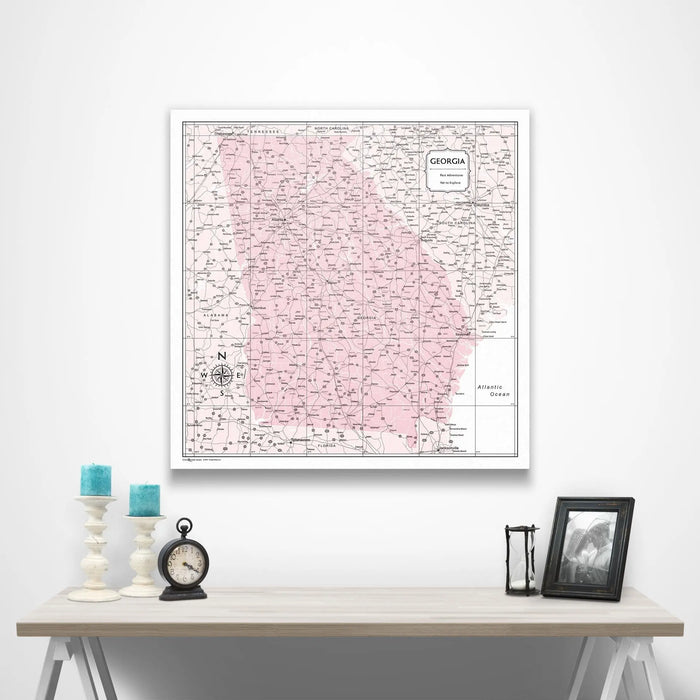 Push Pin Georgia Map (Pin Board/Poster) - Pink Color Splash ...