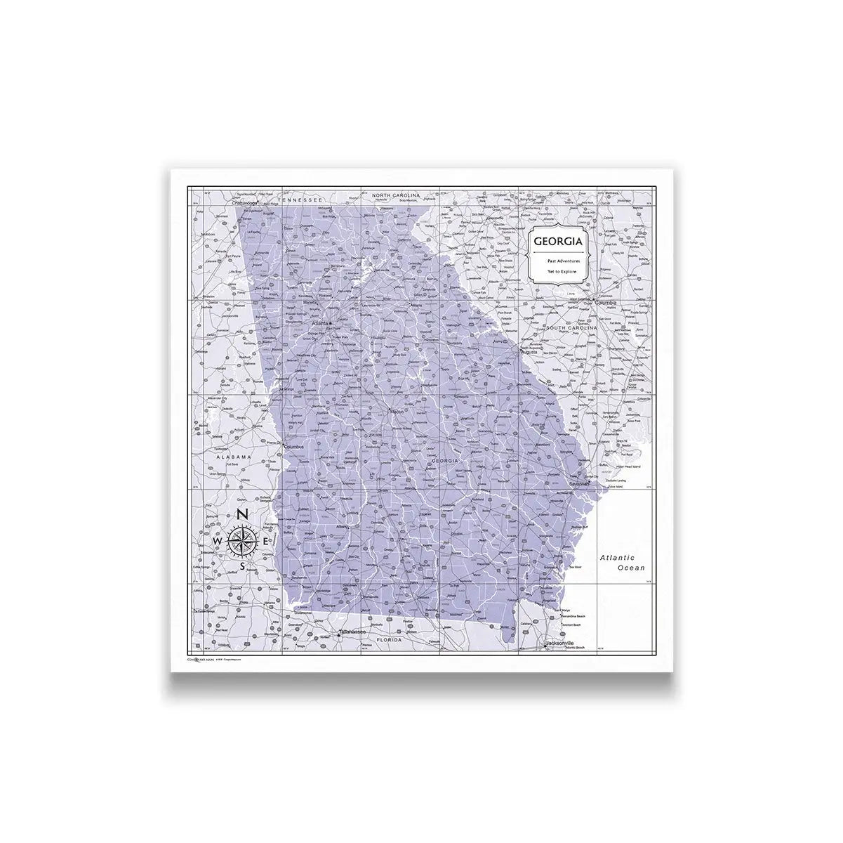 Push Pin Georgia Map (Pin Board) - Purple Color Splash - Conquest Maps LLC