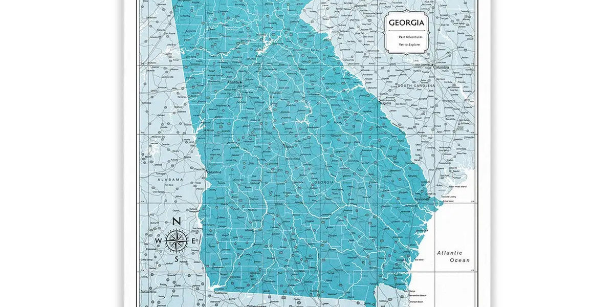 Georgia Map Poster - Teal Color Splash - Conquest Maps LLC