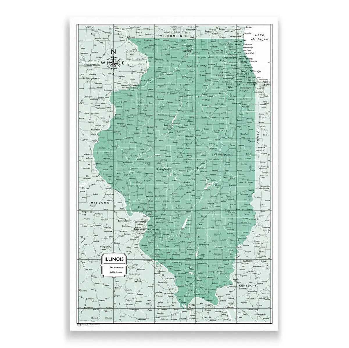 Illinois Map Poster - Green Color Splash - Conquest Maps LLC