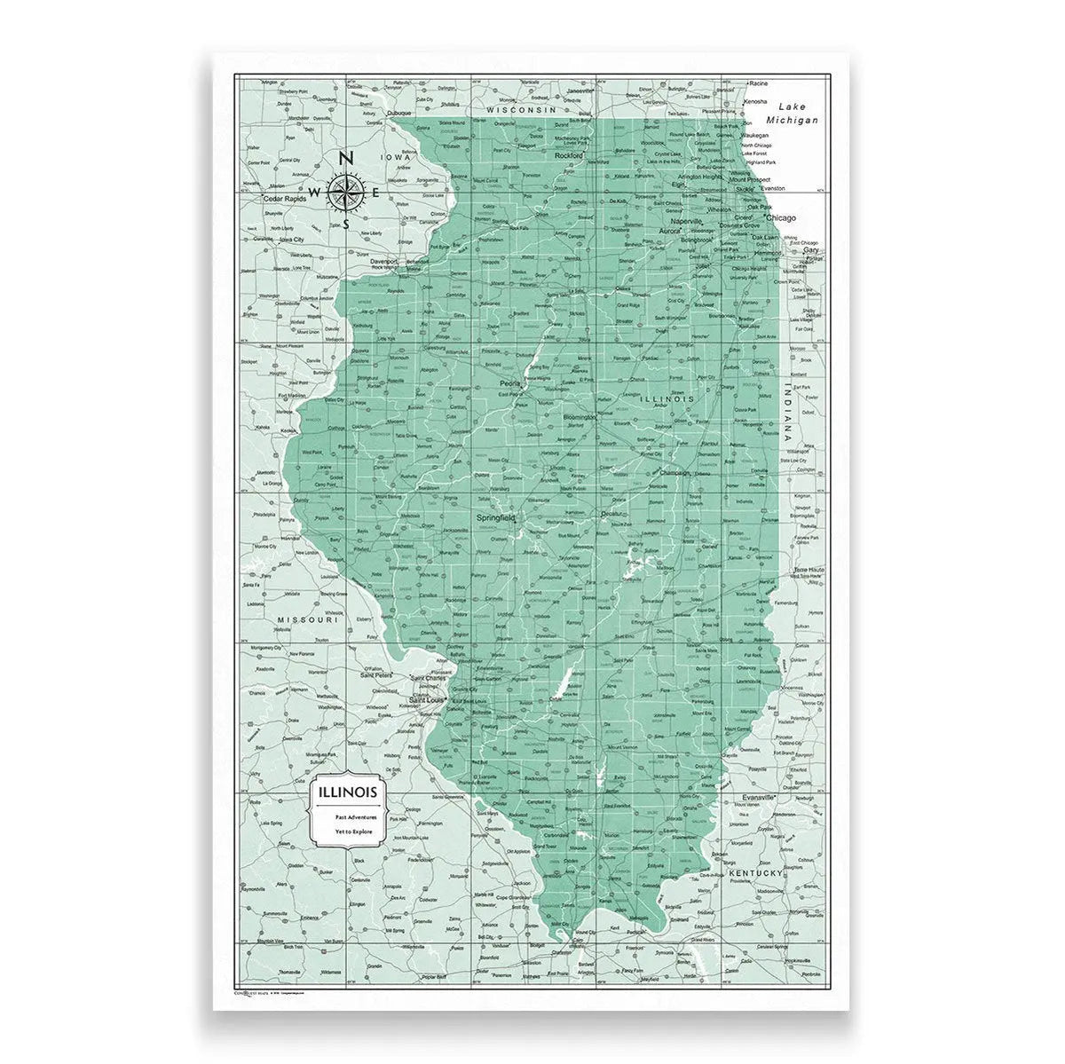 Illinois Map Poster - Green Color Splash - Conquest Maps LLC