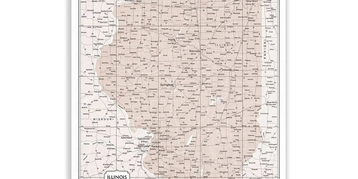 Illinois Map Poster - Light Brown Color Splash - Conquest Maps LLC