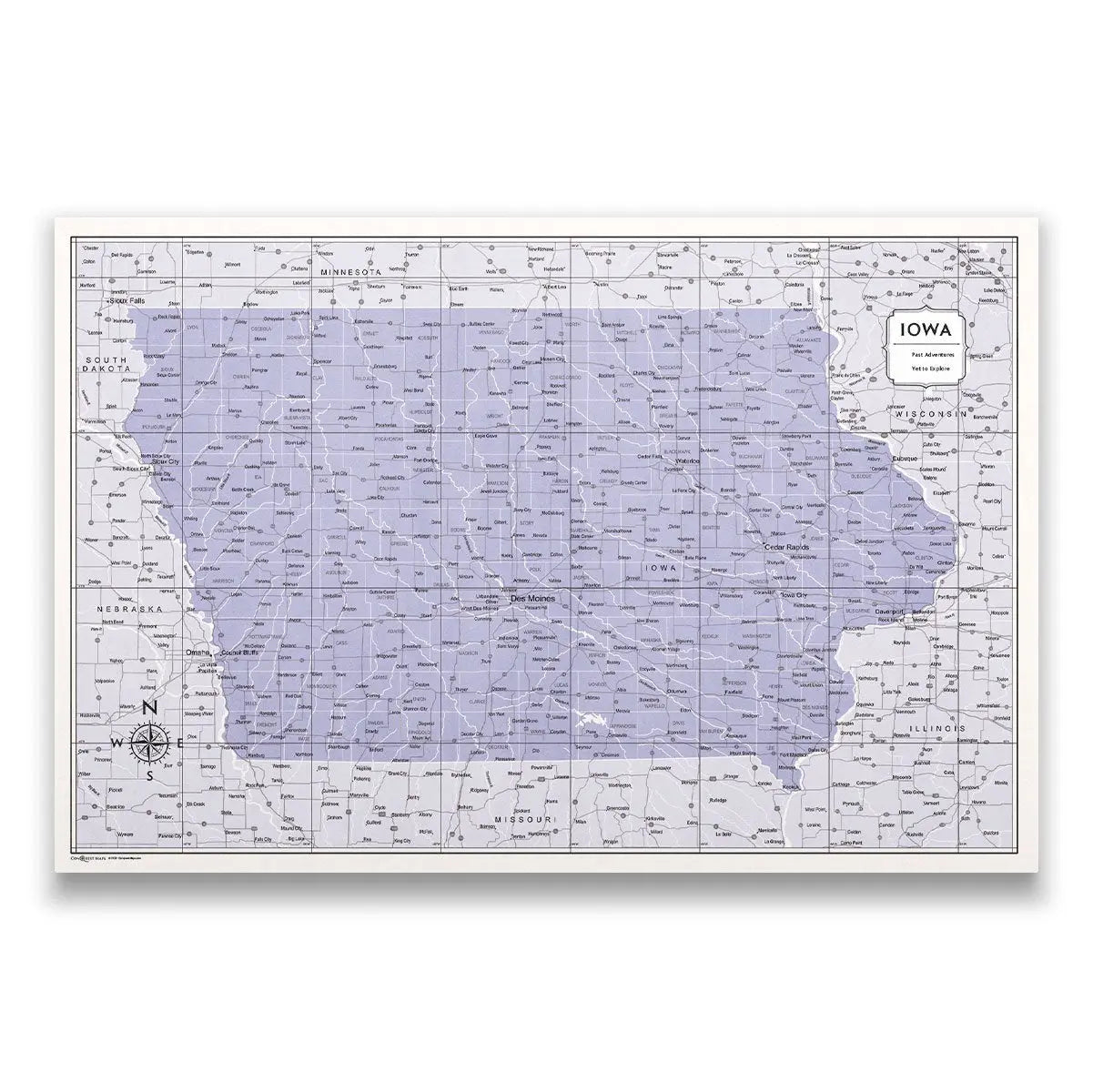 Iowa Map Poster - Purple Color Splash - Conquest Maps LLC