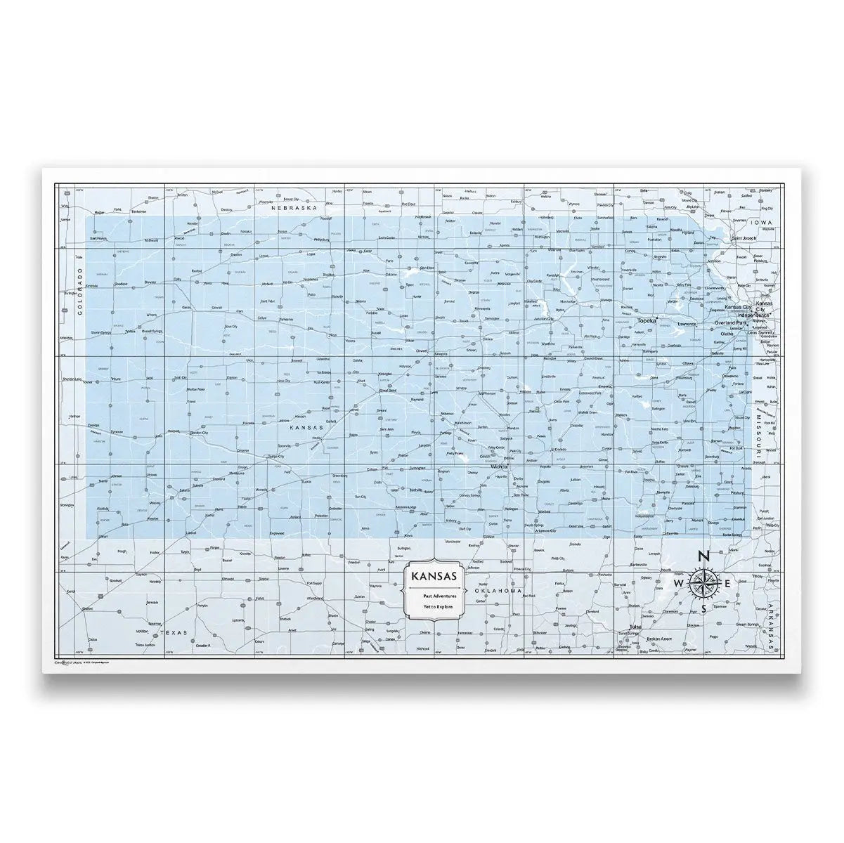 Kansas Map Poster - Light Blue Color Splash - Conquest Maps LLC