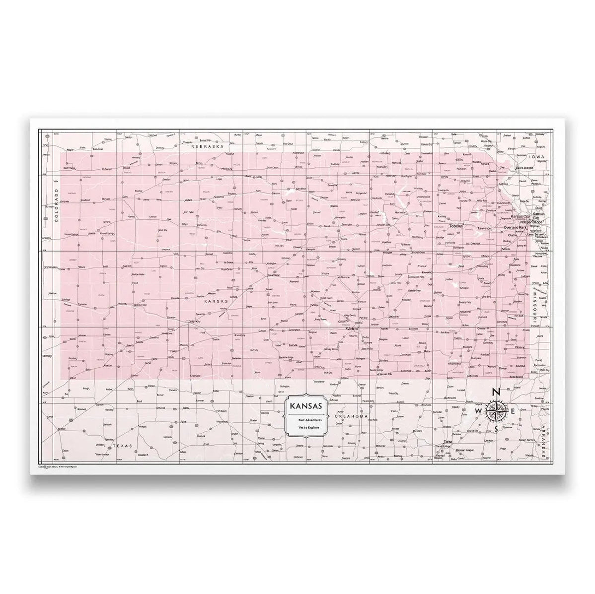 Kansas Map Poster - Pink Color Splash - Conquest Maps LLC