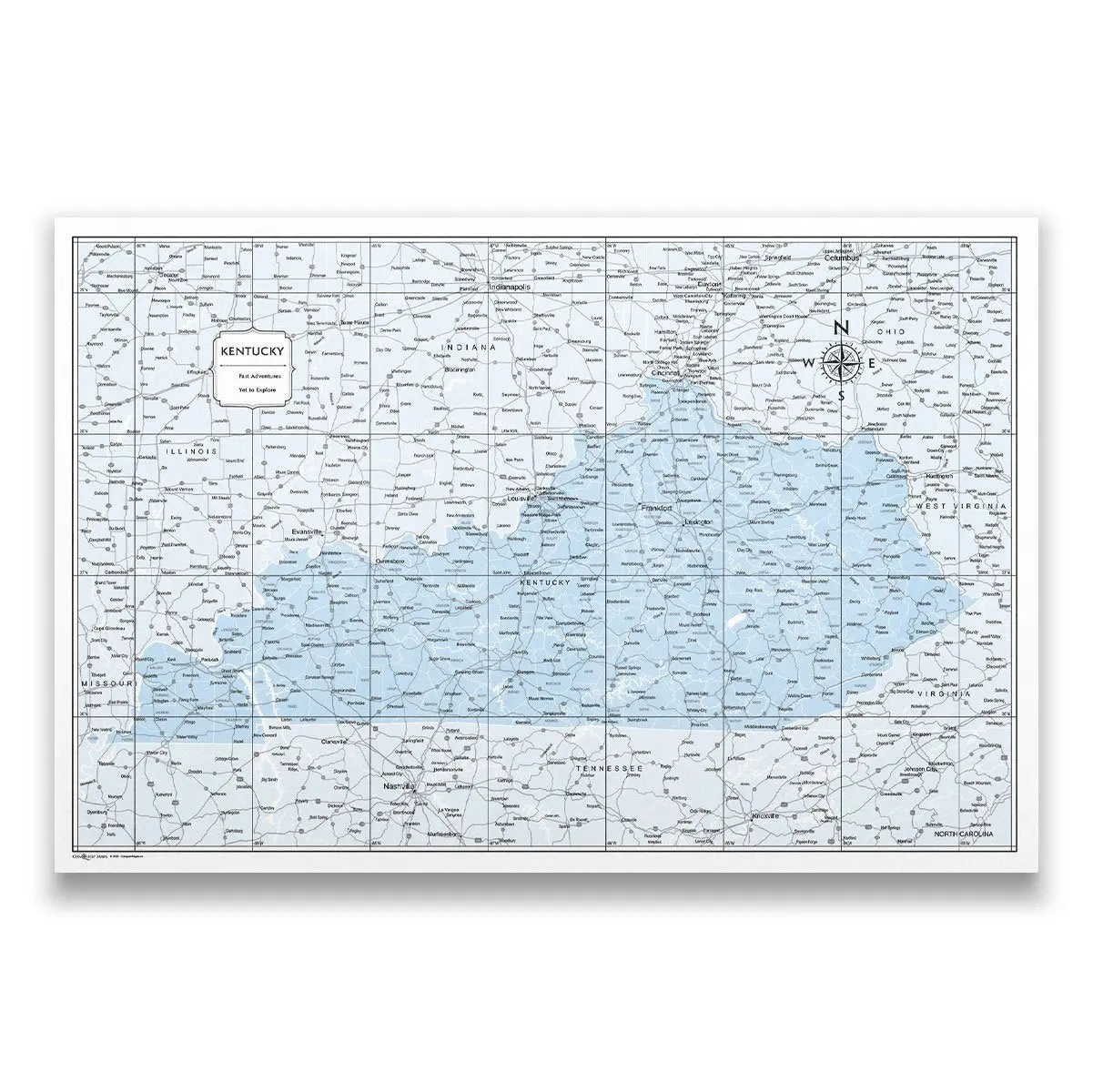 Kentucky Map Poster - Light Blue Color Splash - Conquest Maps LLC