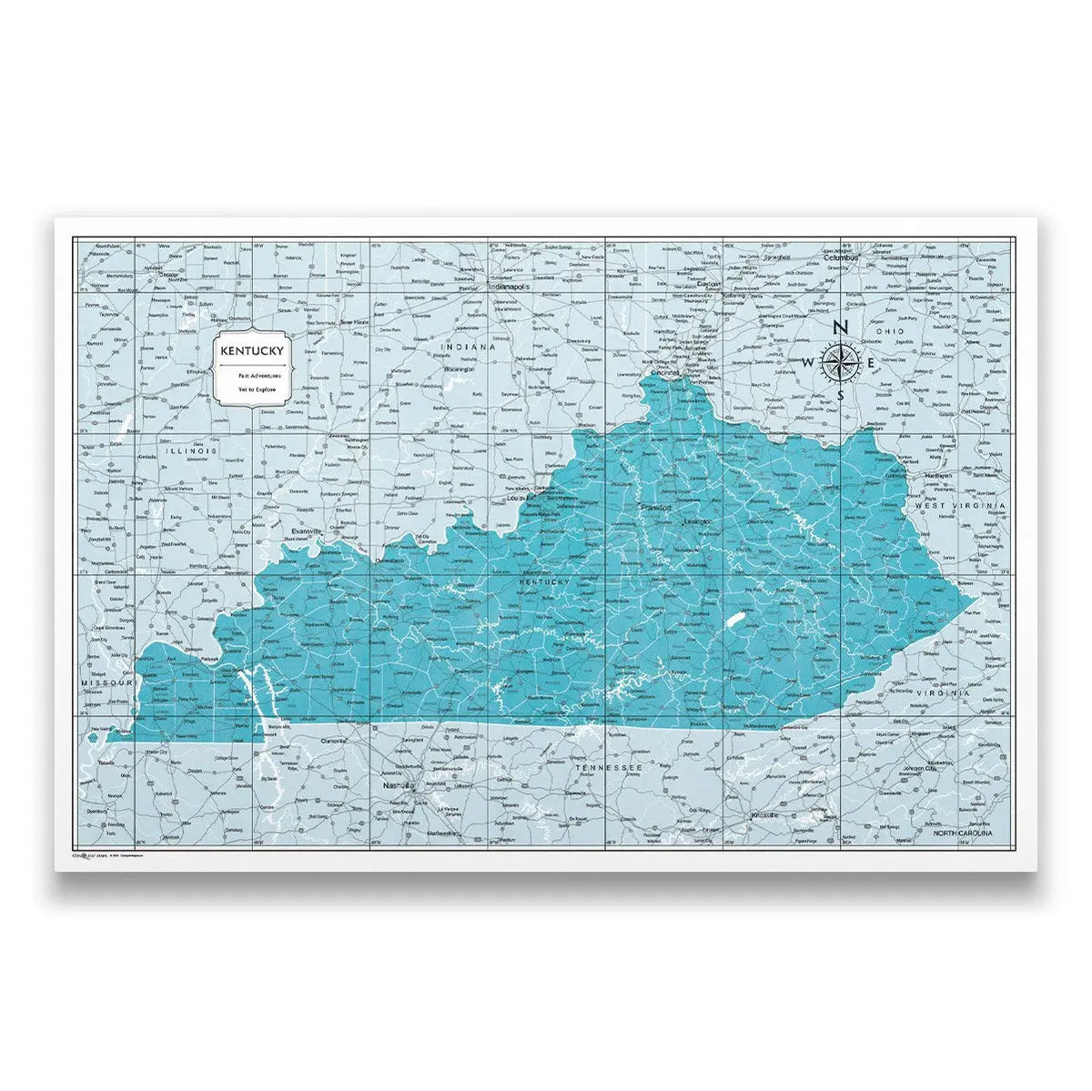 Kentucky Map Poster - Teal Color Splash - Conquest Maps LLC