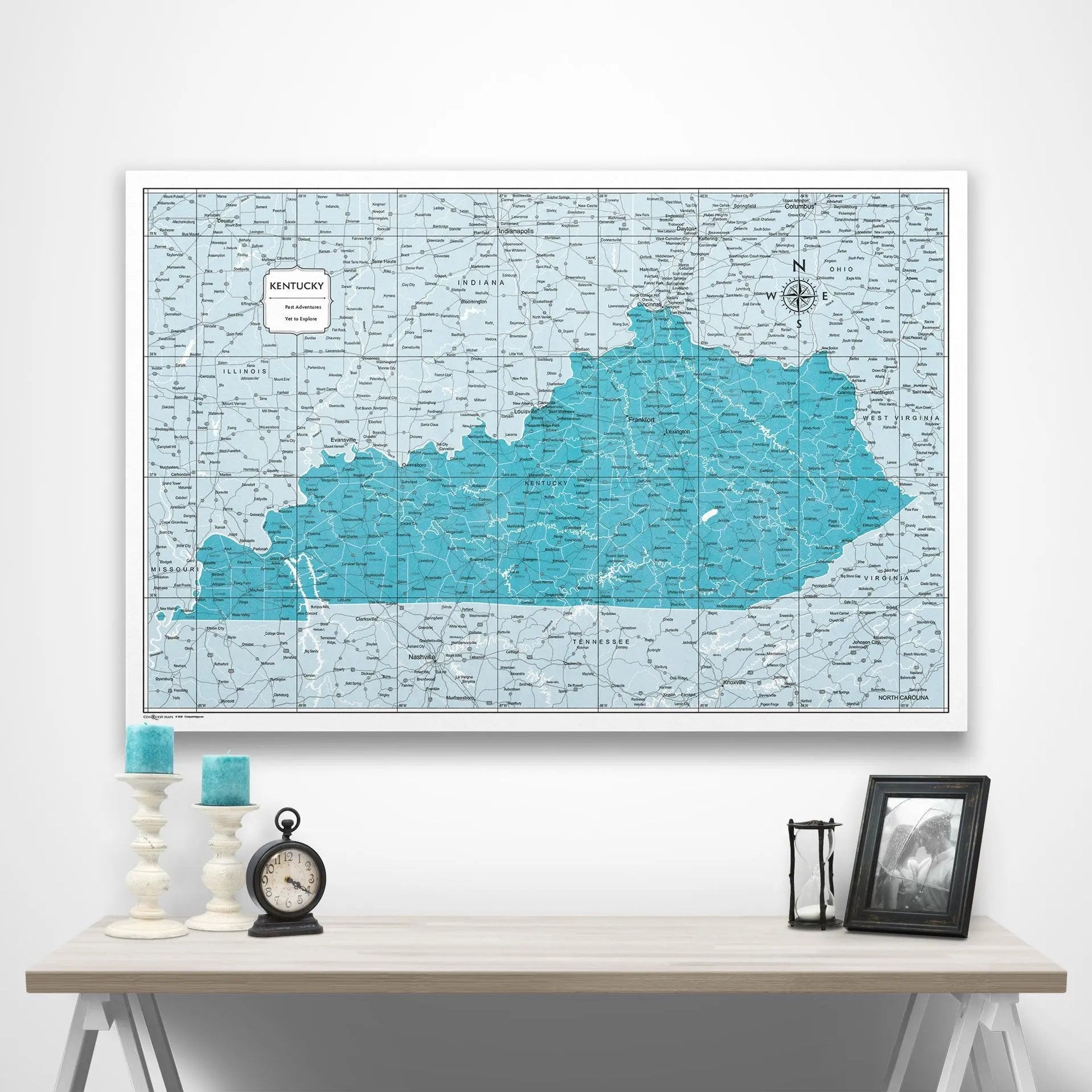 Kentucky Map Poster - Teal Color Splash - Conquest Maps LLC