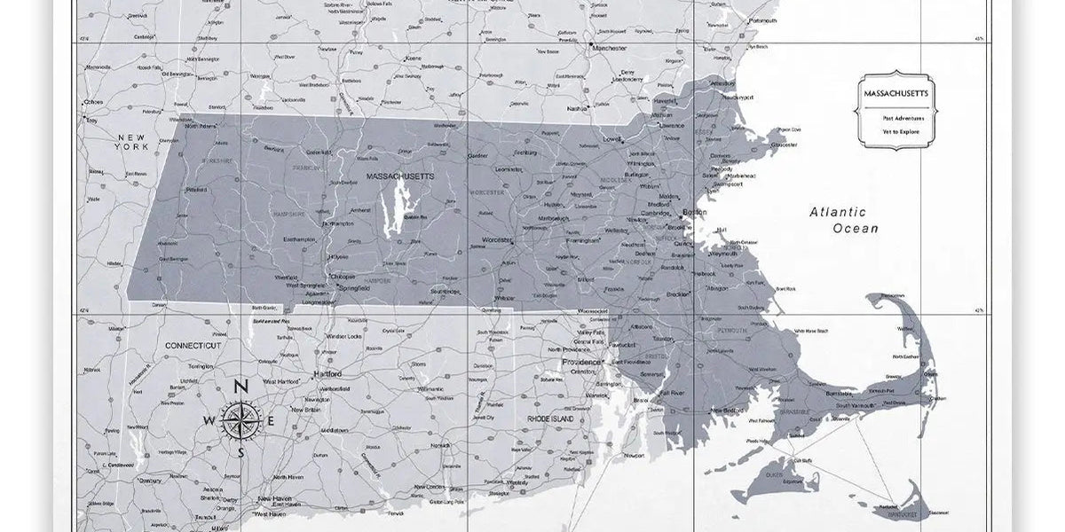 Massachusetts Map Poster - Dark Gray Color Splash - Conquest Maps LLC