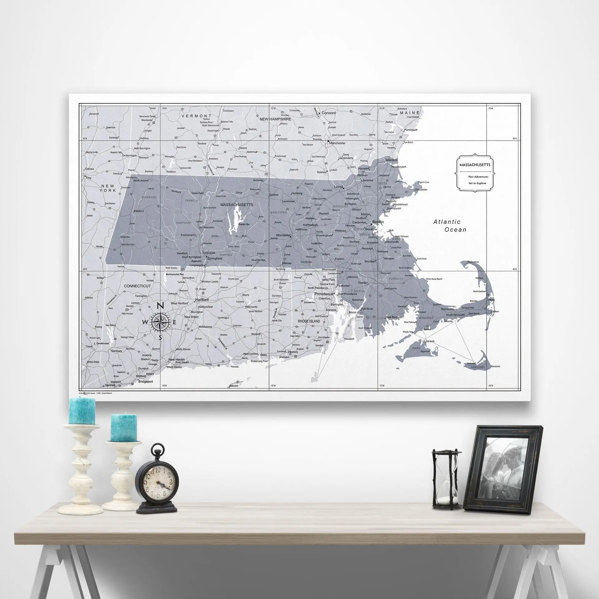 Massachusetts Map Poster - Dark Gray Color Splash - Conquest Maps LLC