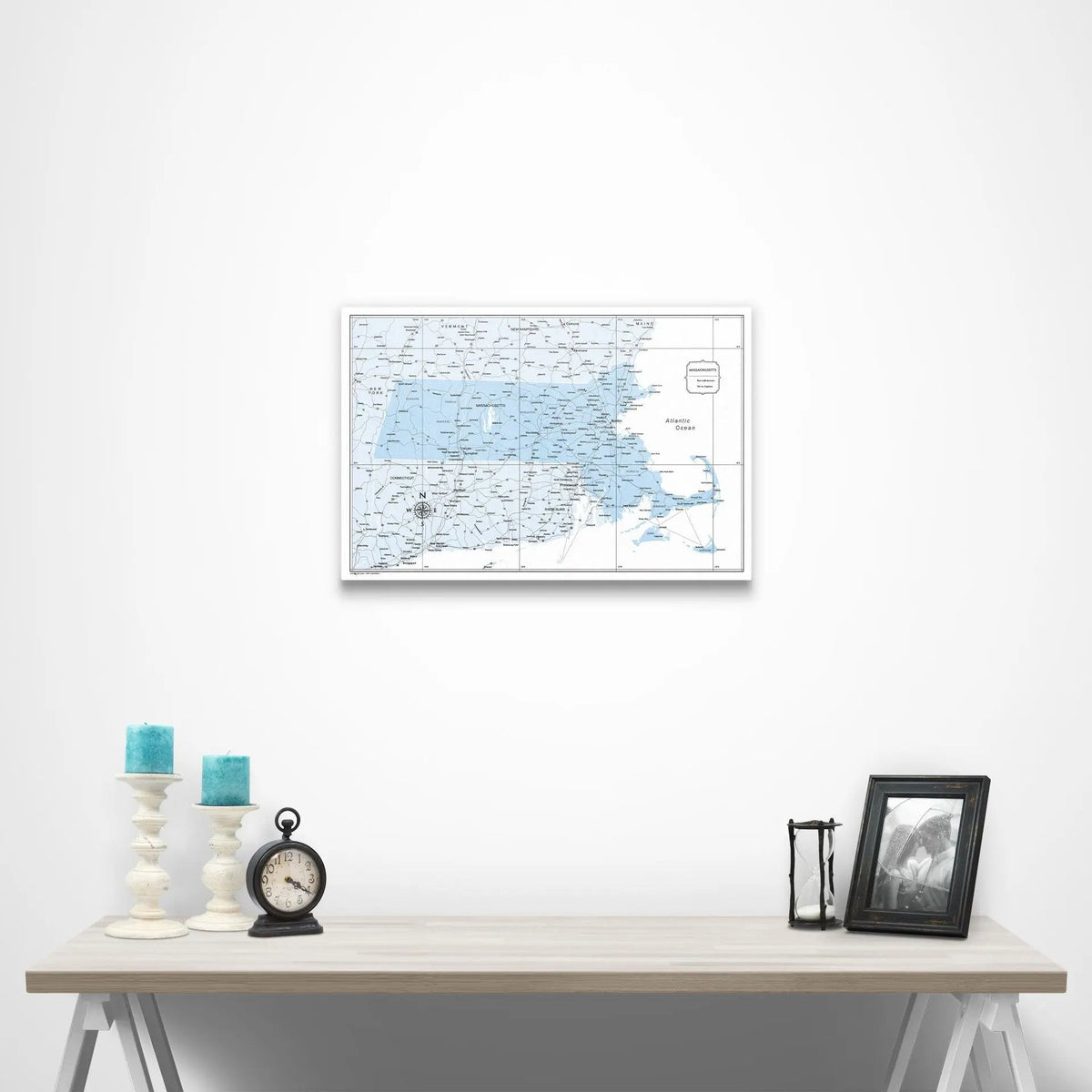 Massachusetts Map Poster - Light Blue Color Splash - Conquest Maps LLC