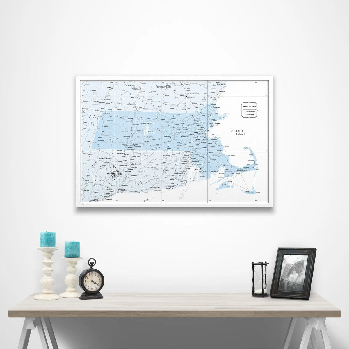 Massachusetts Map Poster - Light Blue Color Splash - Conquest Maps LLC