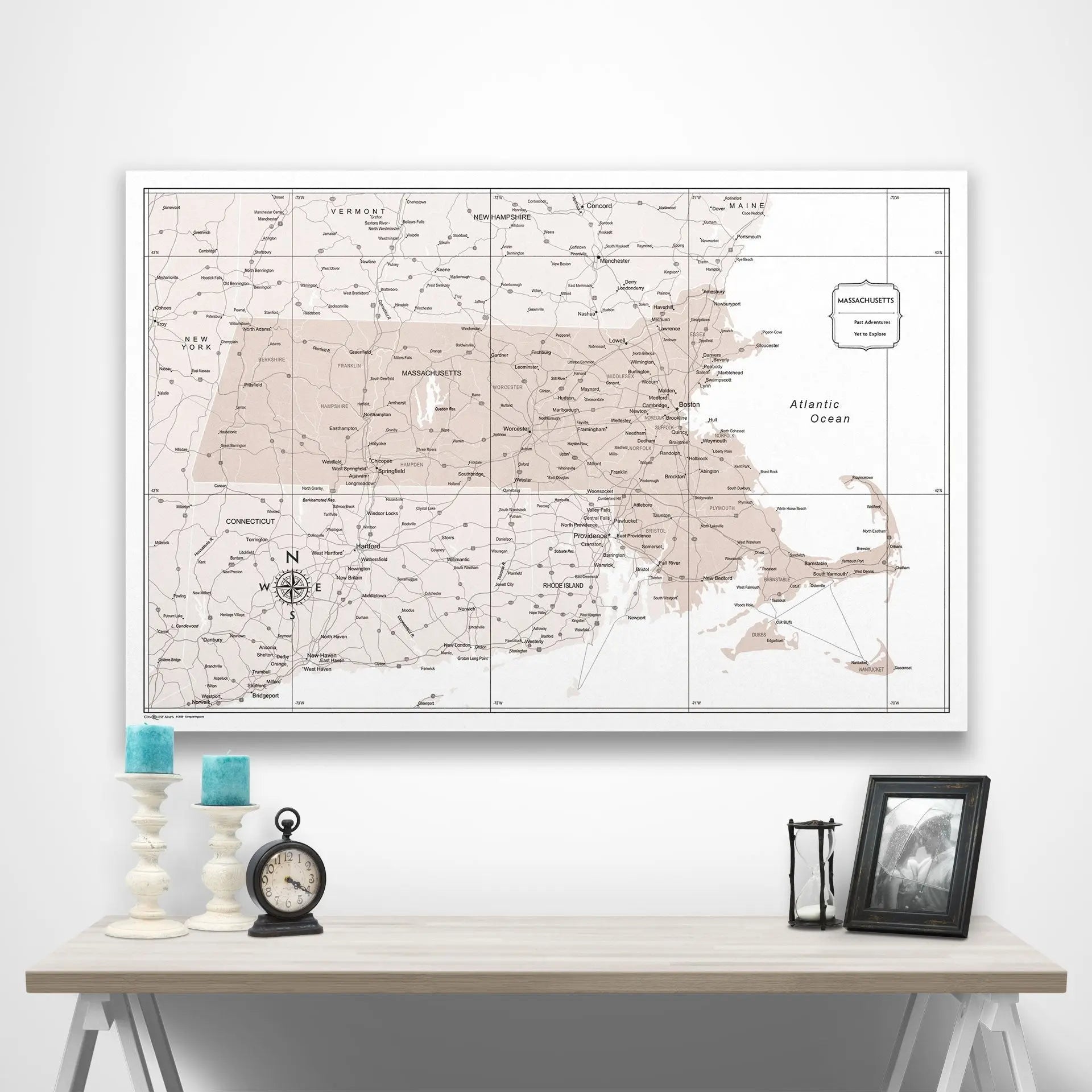 Massachusetts Map Poster - Light Brown Color Splash - Conquest Maps LLC