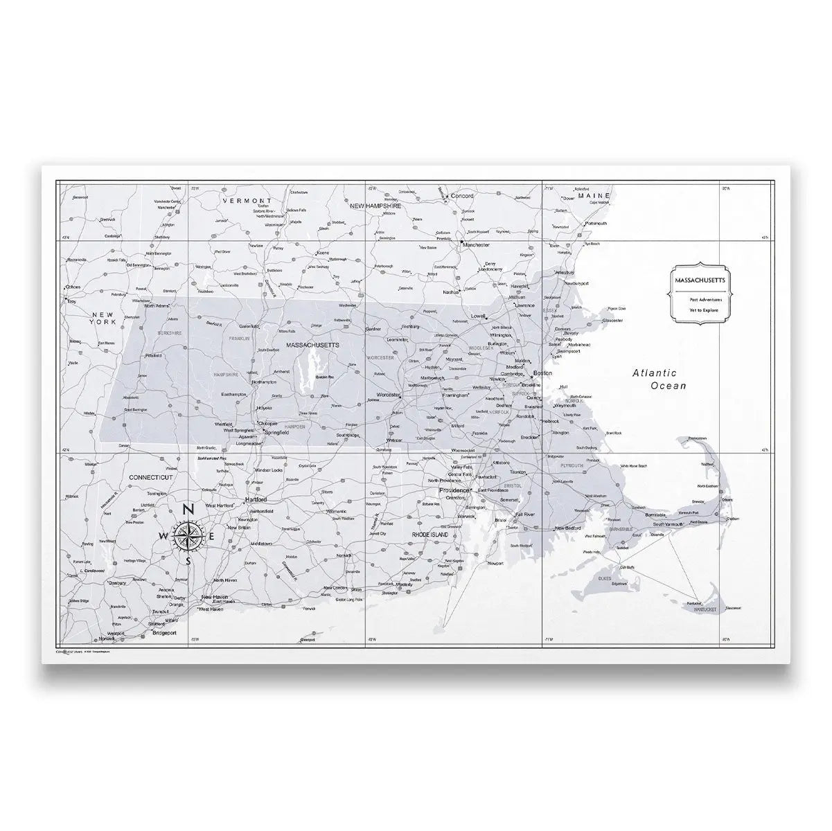 Massachusetts Map Poster - Light Gray Color Splash - Conquest Maps LLC