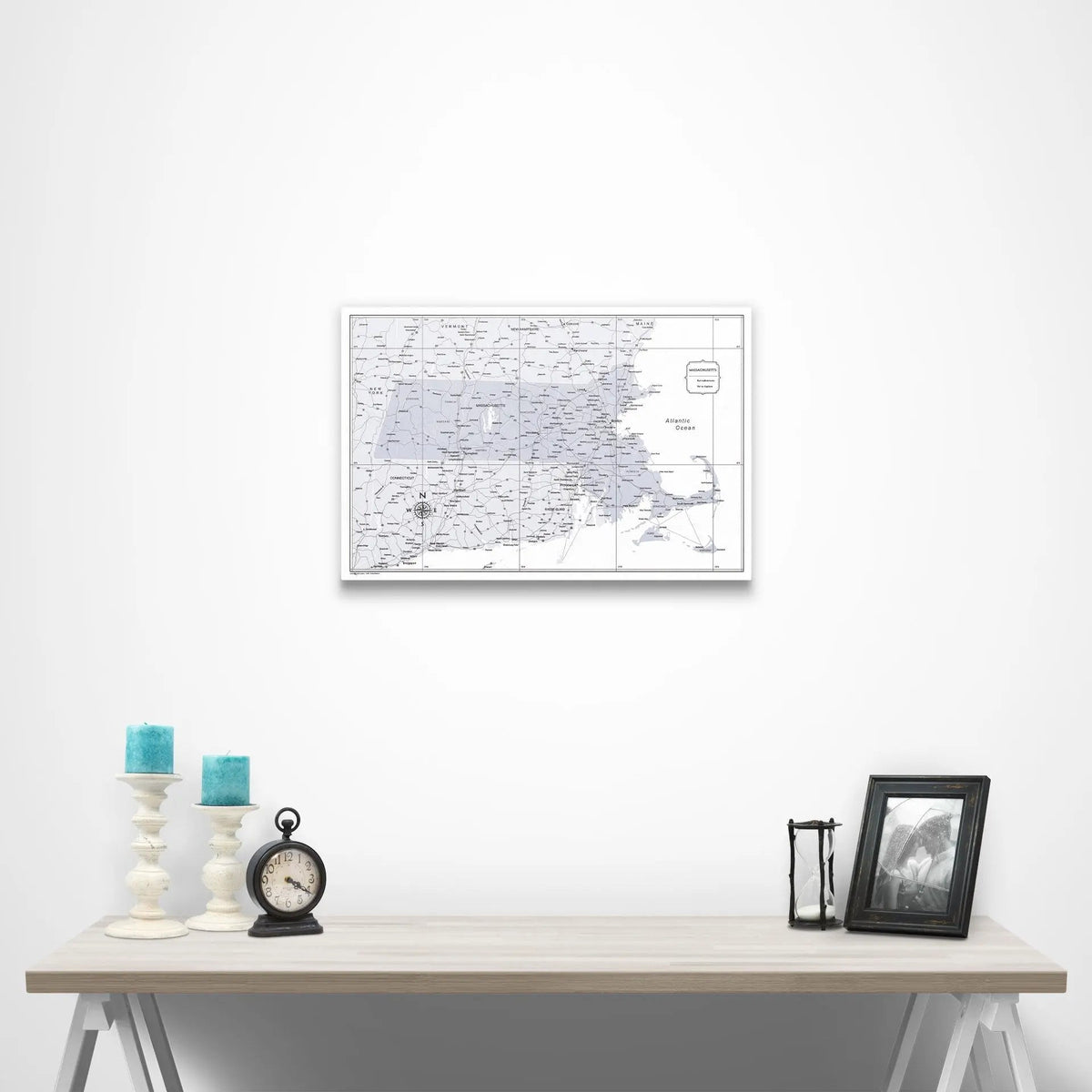 Massachusetts Map Poster - Light Gray Color Splash - Conquest Maps LLC