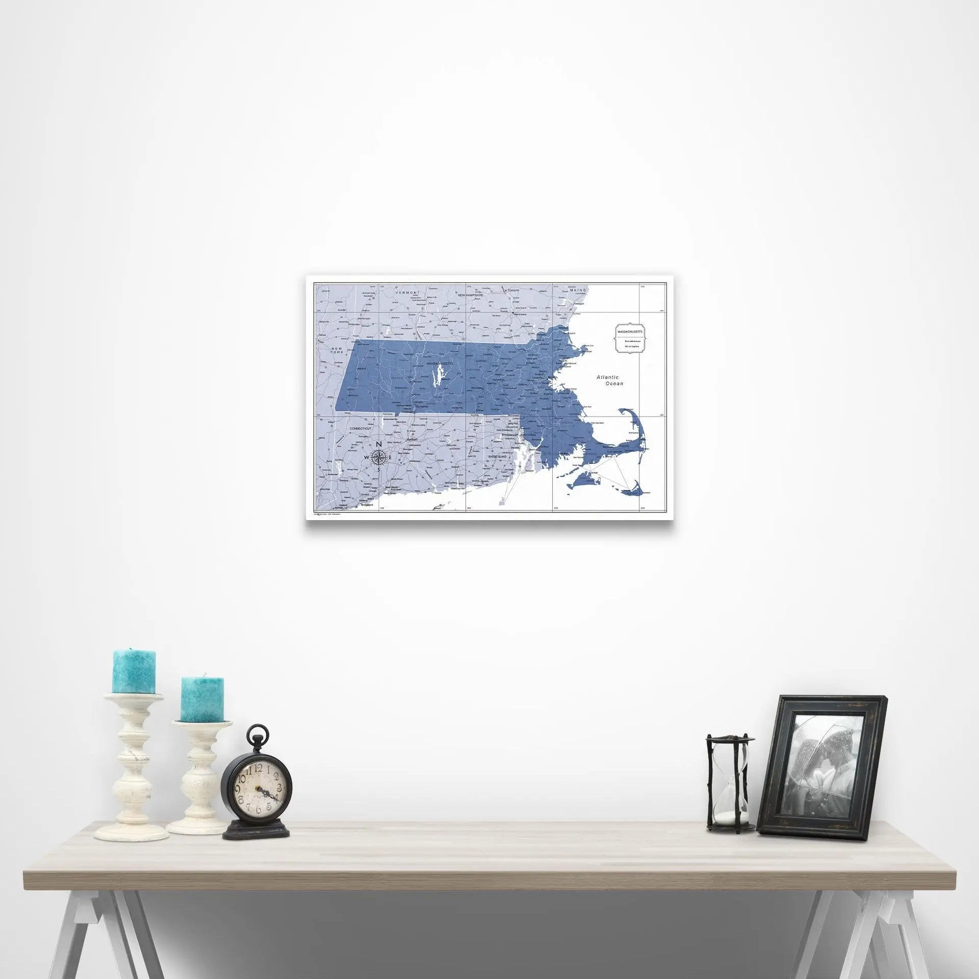 Massachusetts Map Poster - Navy Color Splash - Conquest Maps LLC