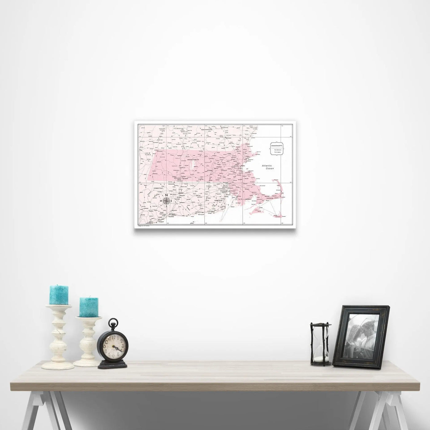 Massachusetts Map Poster - Pink Color Splash - Conquest Maps LLC