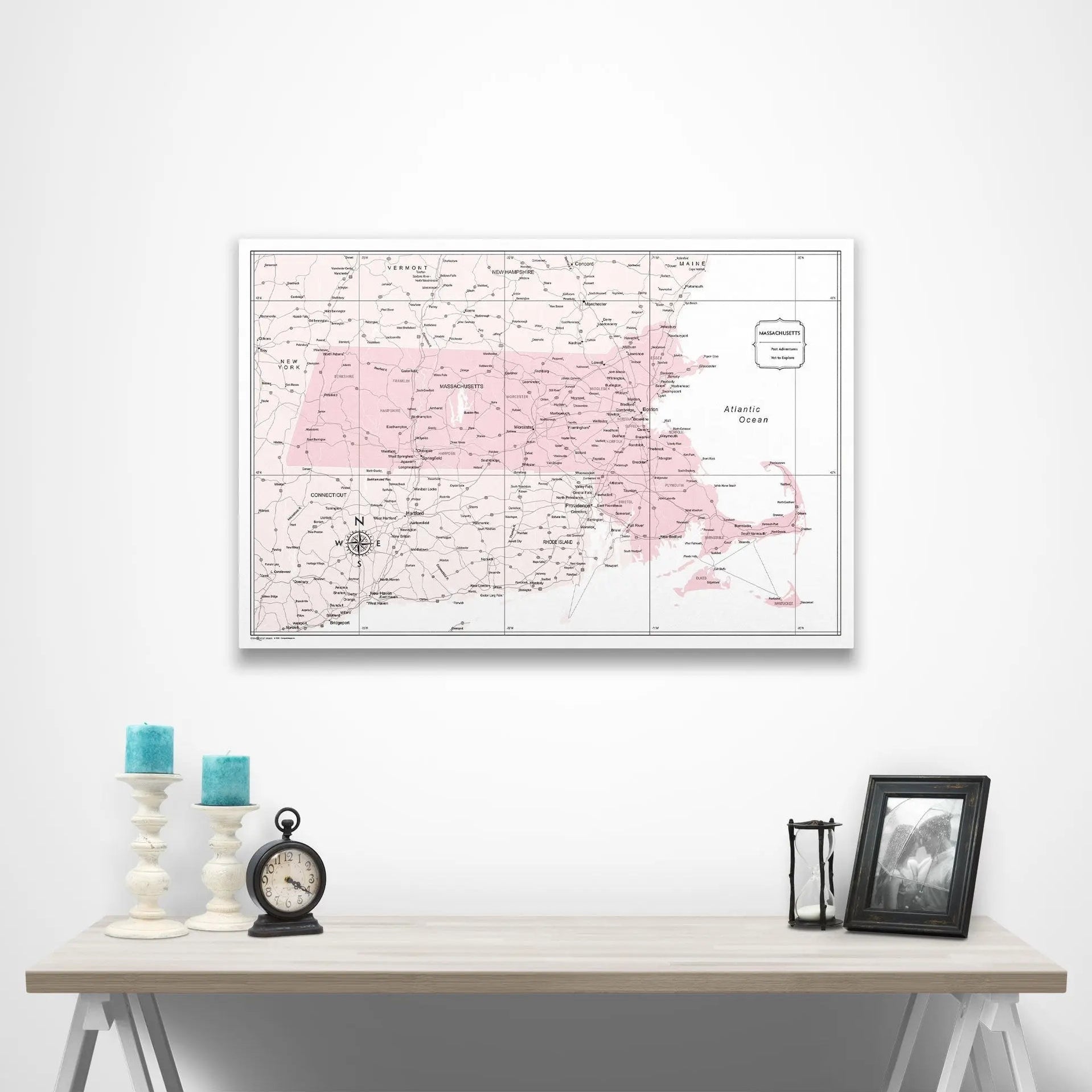 Massachusetts Map Poster - Pink Color Splash - Conquest Maps LLC