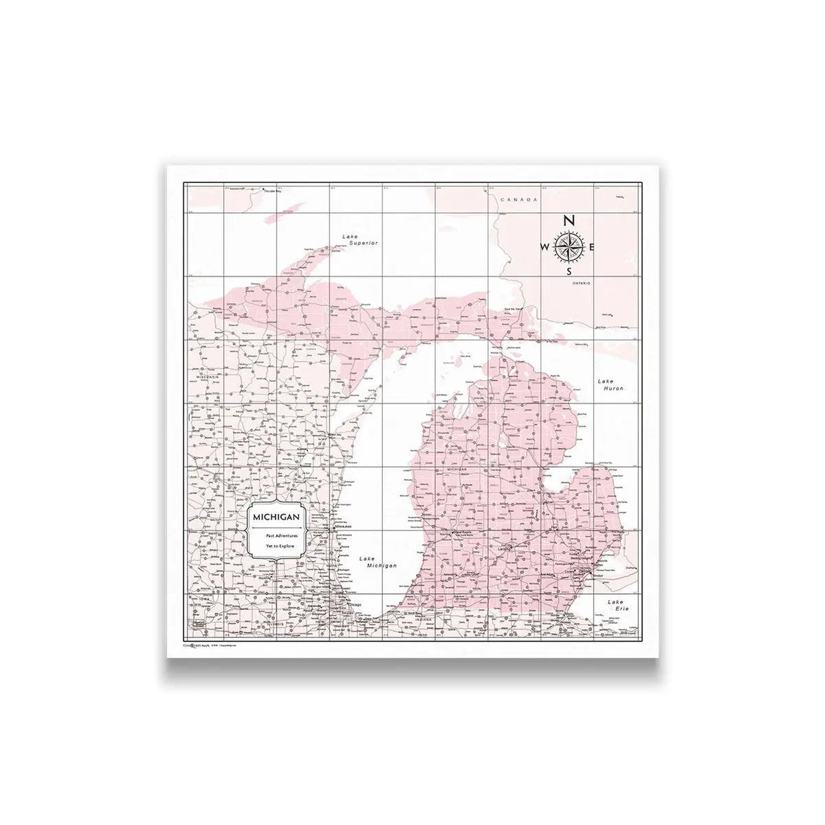 Push Pin Michigan Map (Pin Board/Poster) - Pink Color Splash ...