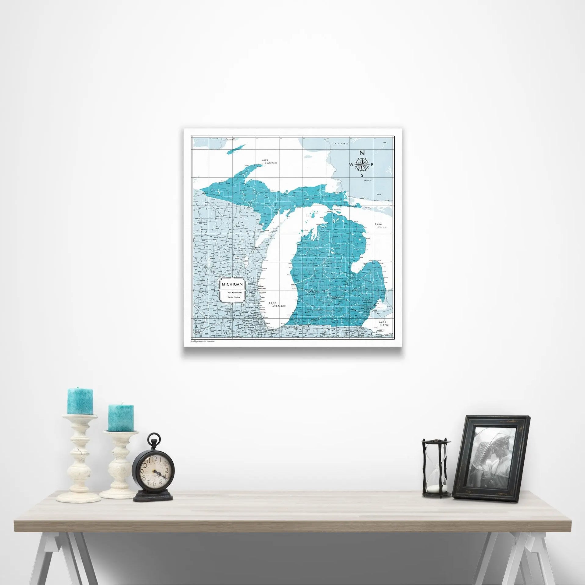Push Pin Michigan Map (Pin Board/Poster) - Teal Color Splash ...