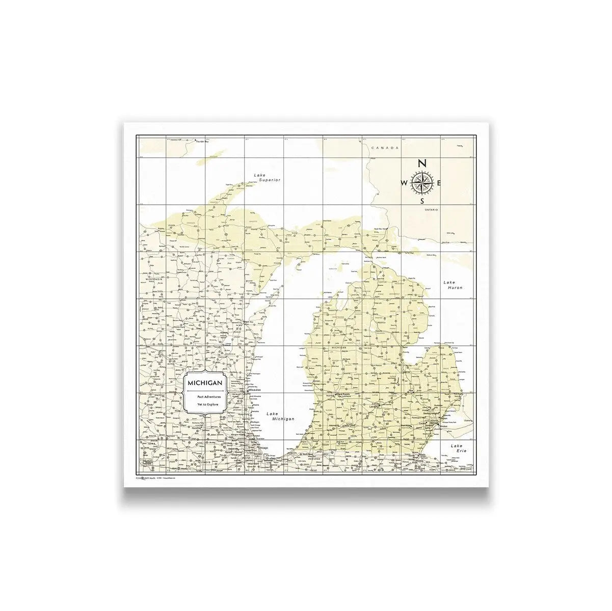 Push Pin Michigan Map (Pin Board) - Yellow Color Splash - Conquest Maps LLC