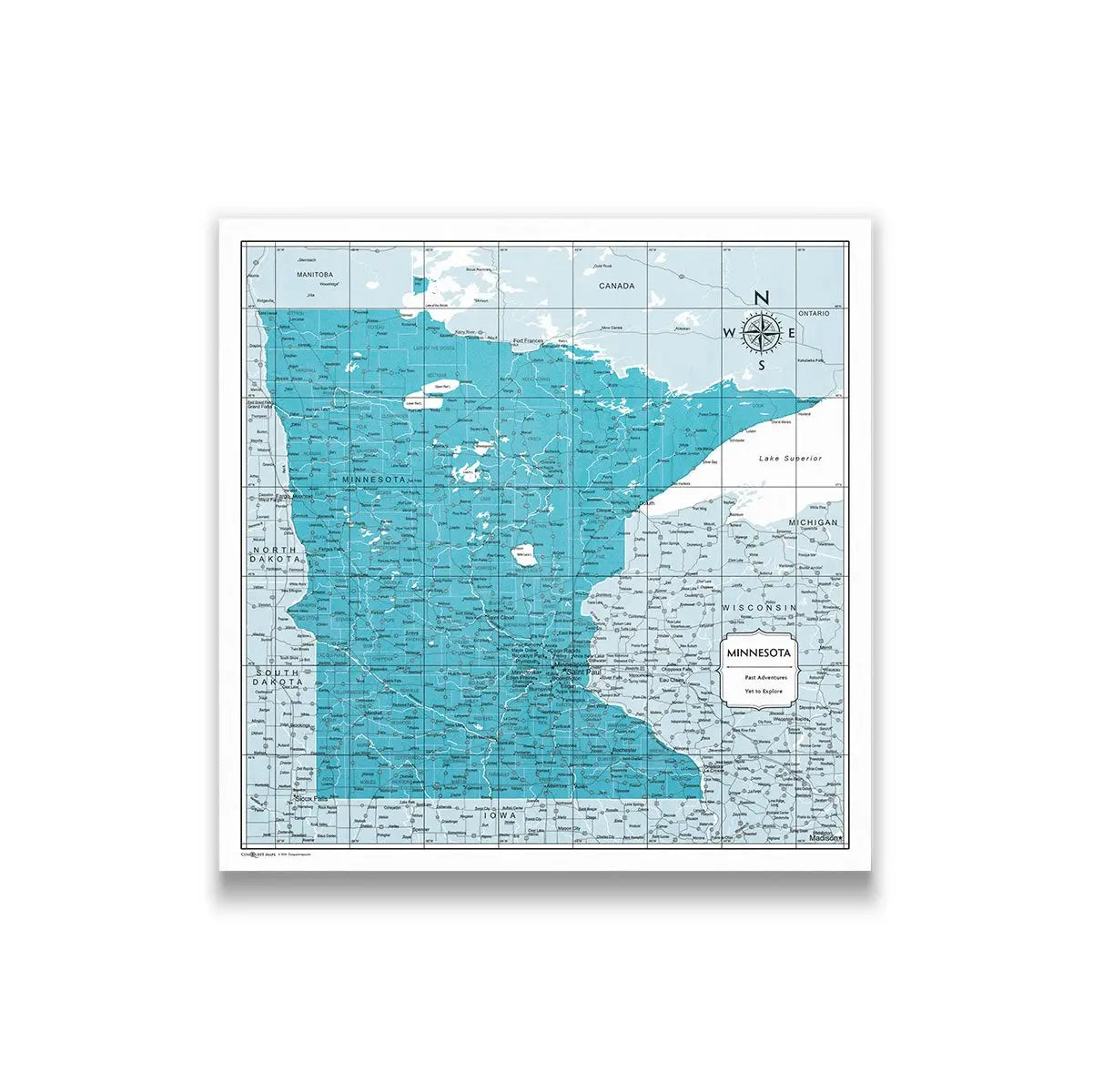 Minnesota Map Poster - Teal Color Splash - Conquest Maps LLC