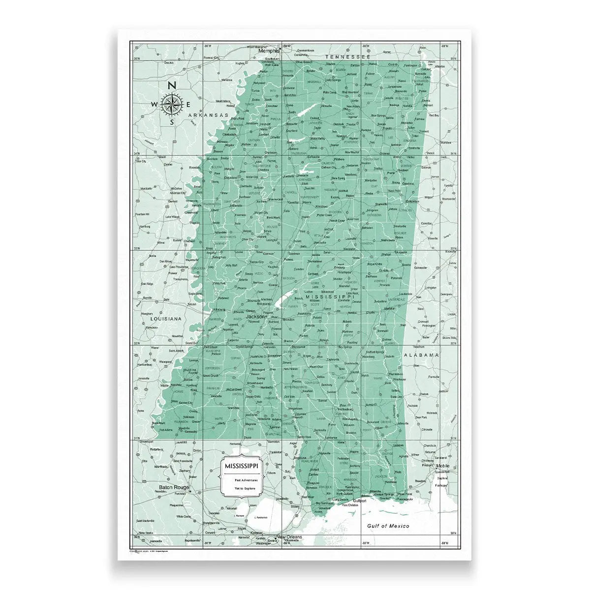 Mississippi Map Poster - Green Color Splash - Conquest Maps LLC