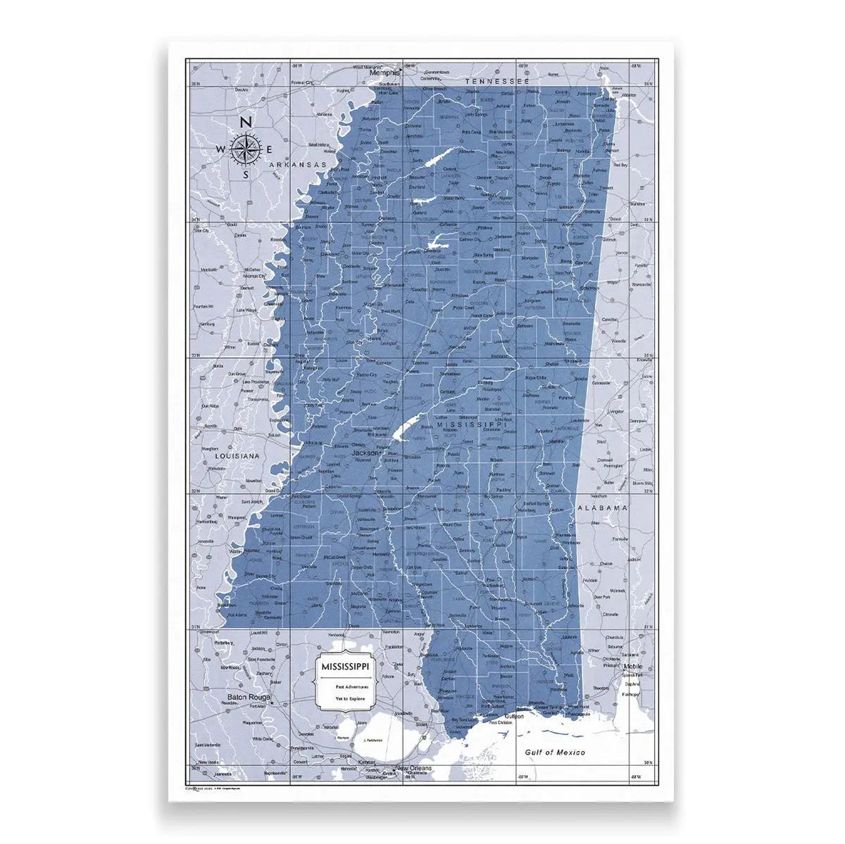 Mississippi Map Poster - Navy Color Splash - Conquest Maps LLC