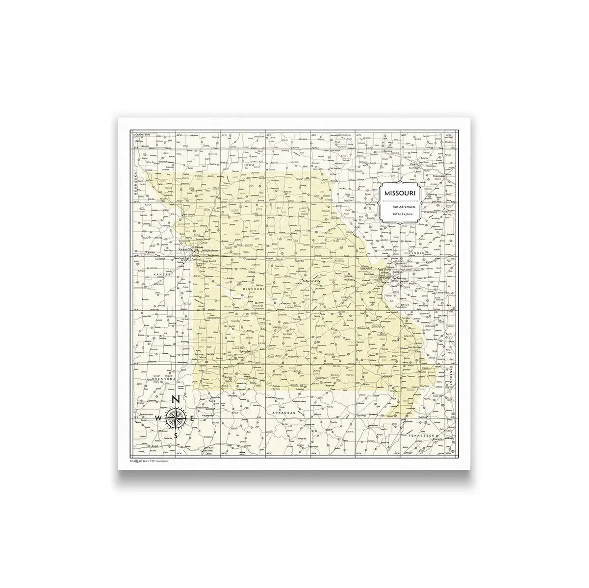 Push Pin Missouri Map (Pin Board) - Yellow Color Splash - Conquest Maps LLC