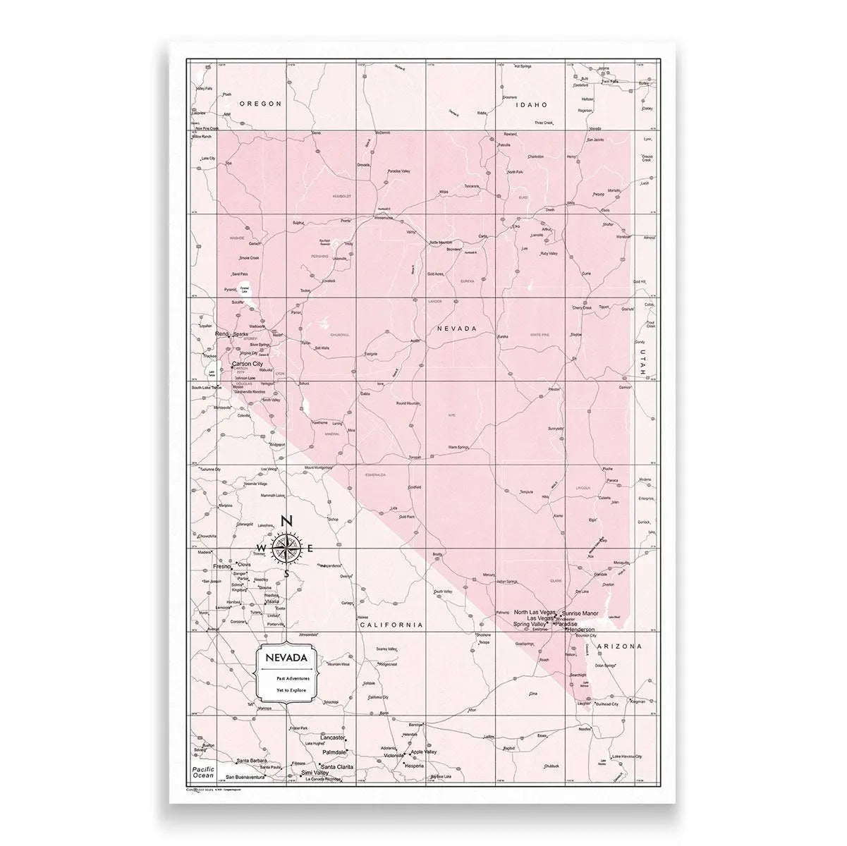 Nevada Map Poster - Pink Color Splash - Conquest Maps LLC