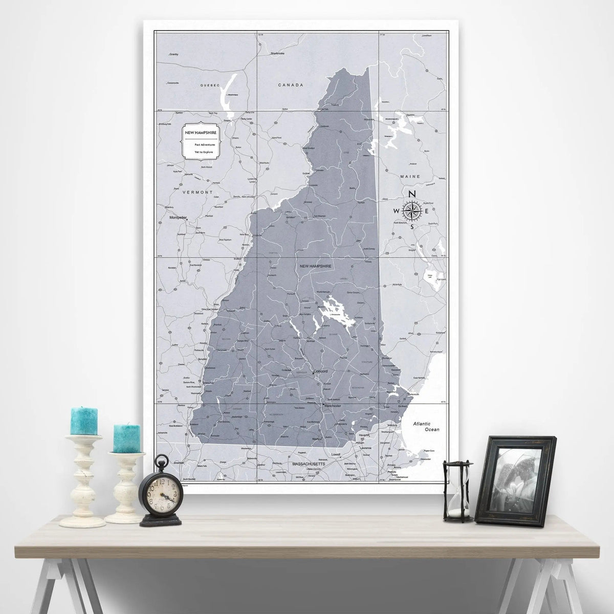 New Hampshire Map Poster - Dark Gray Color Splash - Conquest Maps LLC