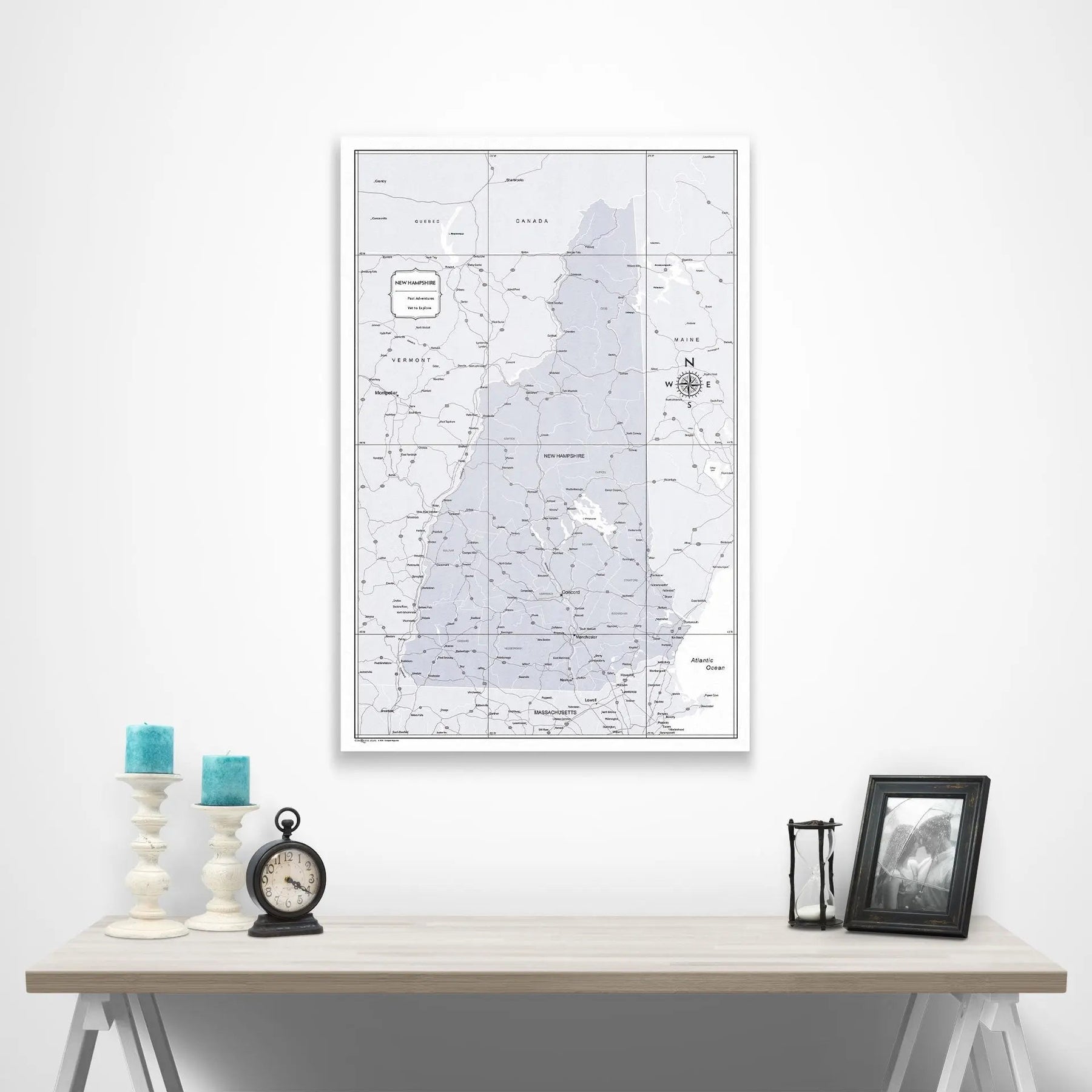 New Hampshire Map Poster - Light Gray Color Splash - Conquest Maps LLC