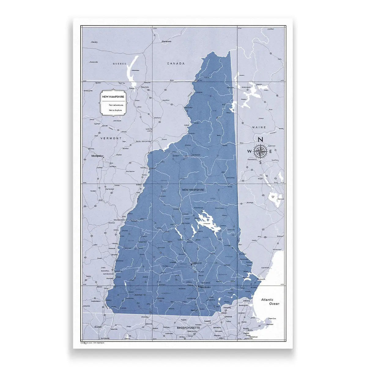 New Hampshire Map Poster - Navy Color Splash - Conquest Maps LLC