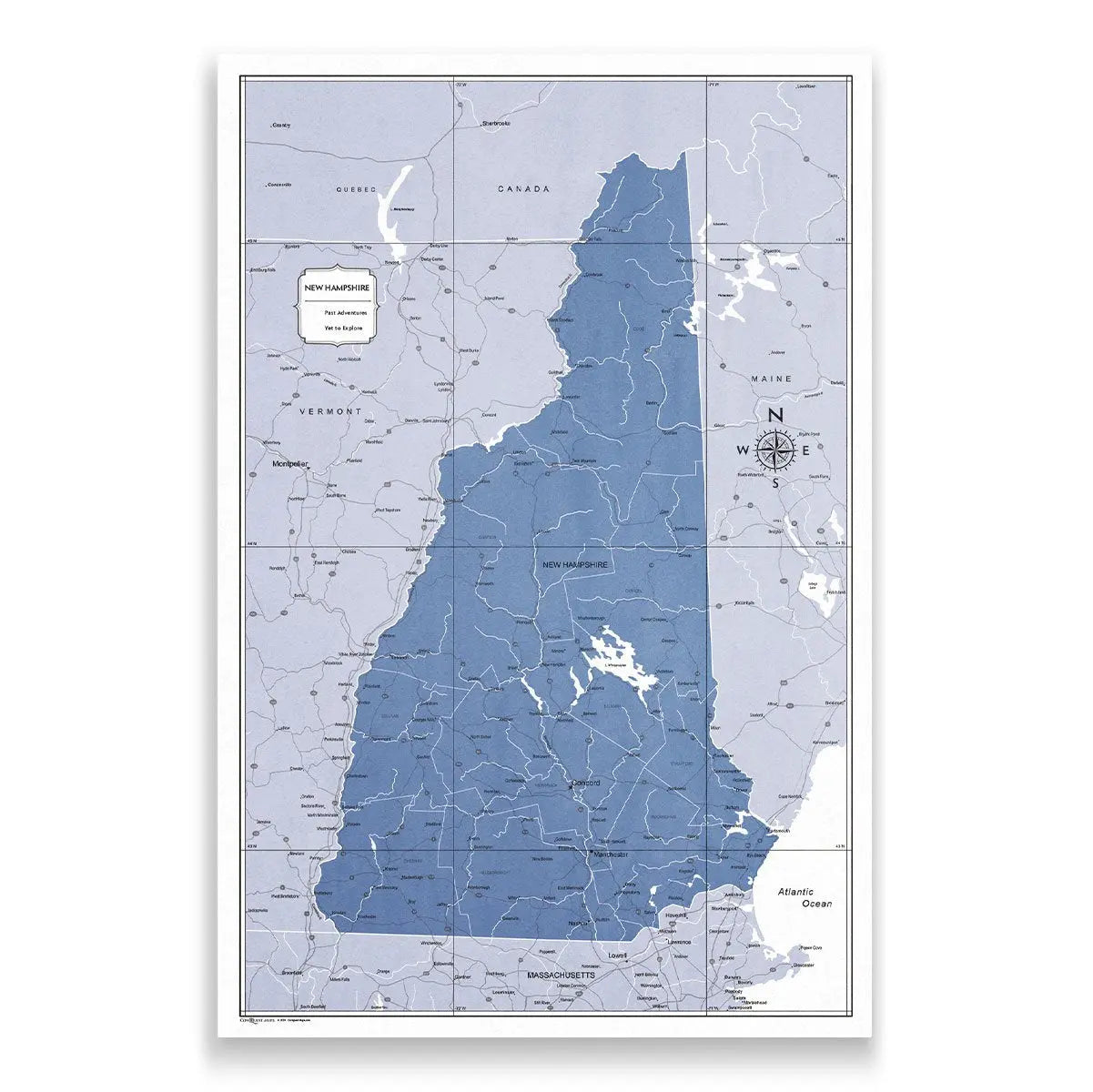 New Hampshire Map Poster - Navy Color Splash - Conquest Maps LLC