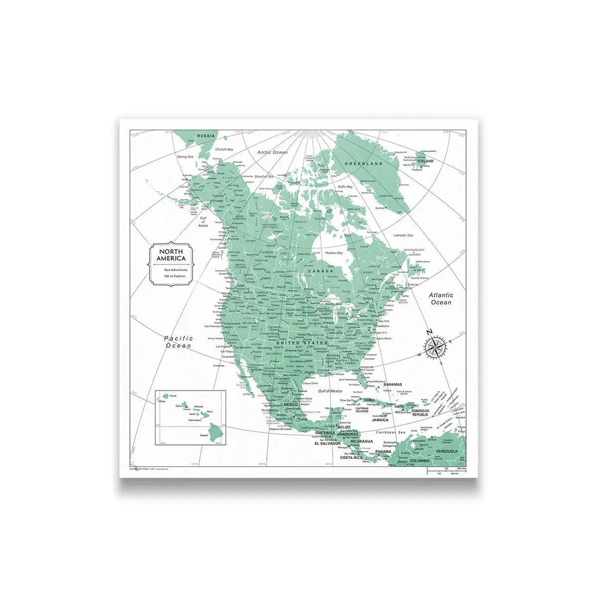 North America Poster - Green Color Splash - Conquest Maps LLC